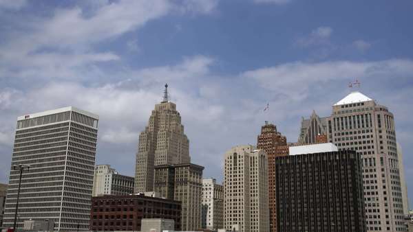 Static shot of Detroit skyline. - Stock Video Footage - Dissolve