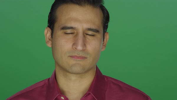Man nodding and smiling, on a green screen studio background - Stock ...