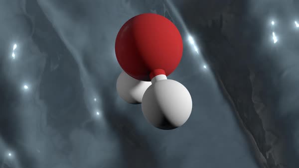The inorganic compound H2O molecule turns with water background ...