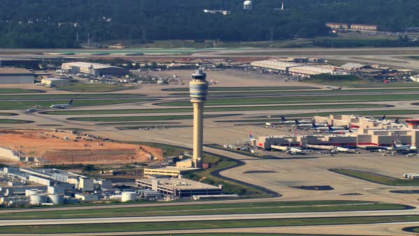 Aerial view of Hartsfield-Jackson Atlanta International Airport. Shot ...