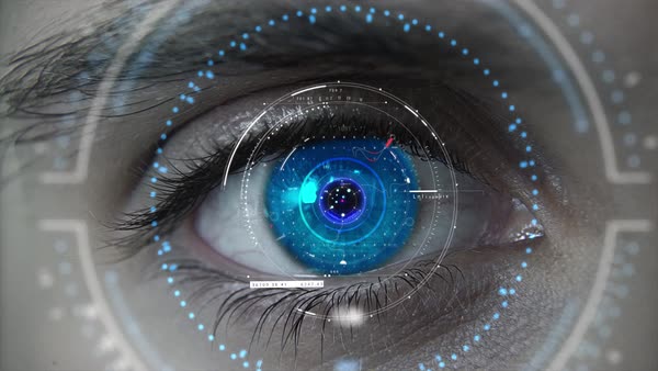 Macro blue hud eye plan - Stock Video Footage - Dissolve