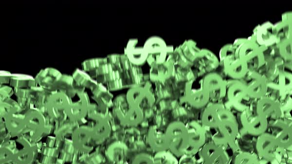 Dollar signs metal symbols fill screen transition wipe drop falling ...