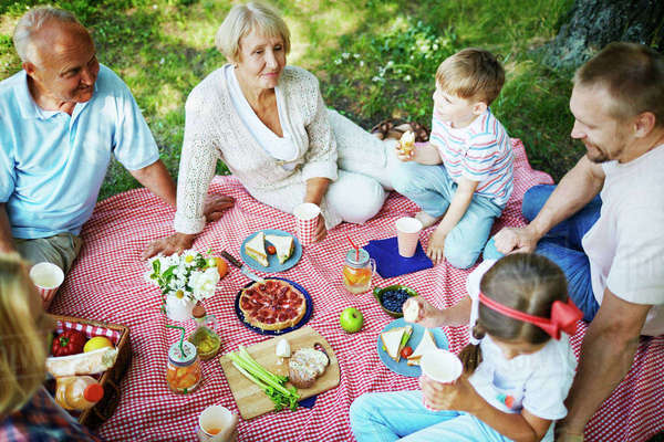 Group of people having picnic outdoors - Royalty-free Stock Photo ...