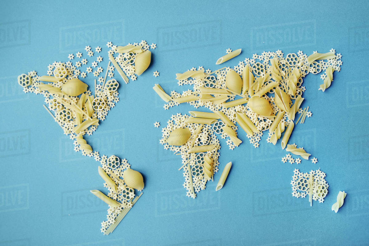 Spaghetti map isolated on blue background - Stock Photo - Dissolve