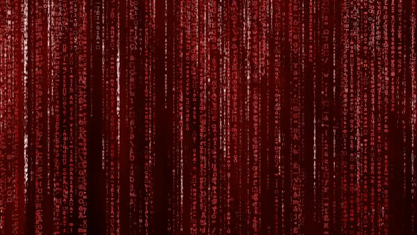 Red animated matrix background, computer code with symbols and ...