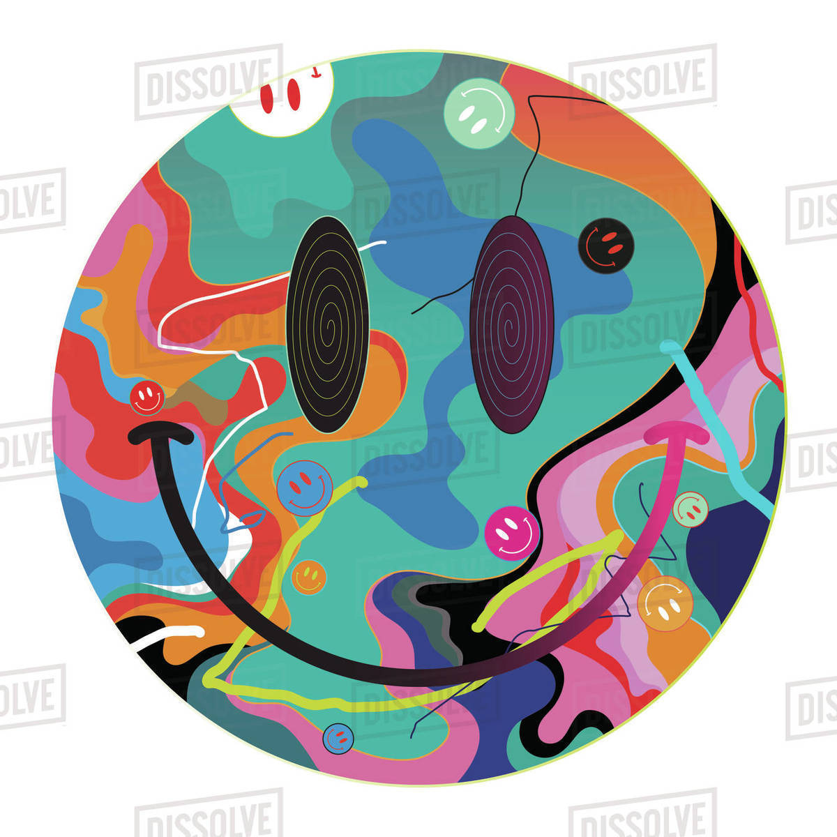 Illustration of colorful acid smiley isolated on white background ...