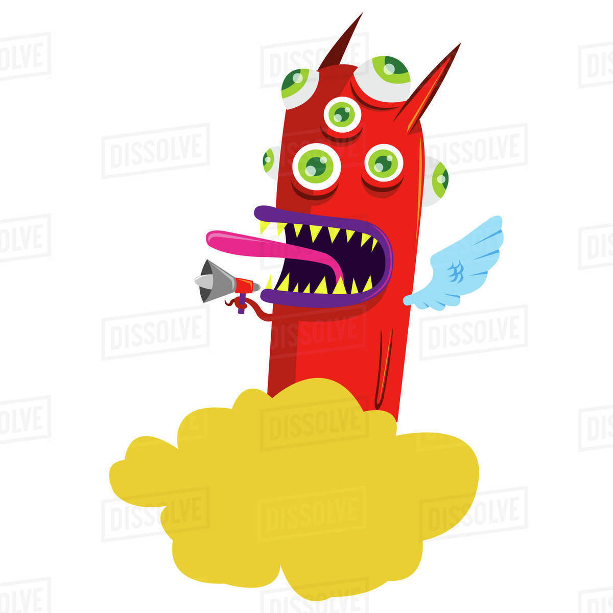 Cartoon illustration of eyeball monster with megaphone standing on ...