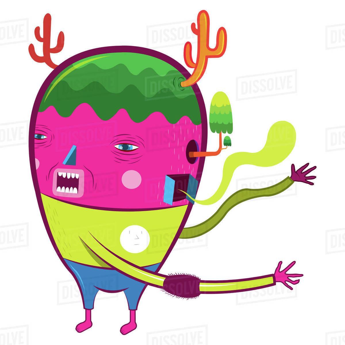 Cartoon illustration of pink tree monster against white background ...