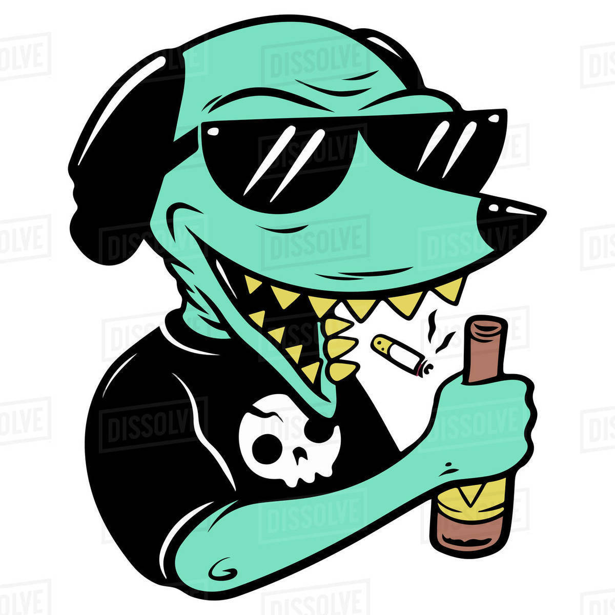 Cartoon illustration of a dog with beer bottle isolated on white ...