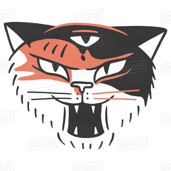Illustration of a hissing cat face isolated on white background - Stock ...