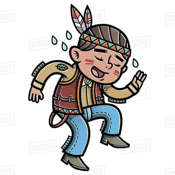 Cartoon illustration of native American boy dancing on white background ...