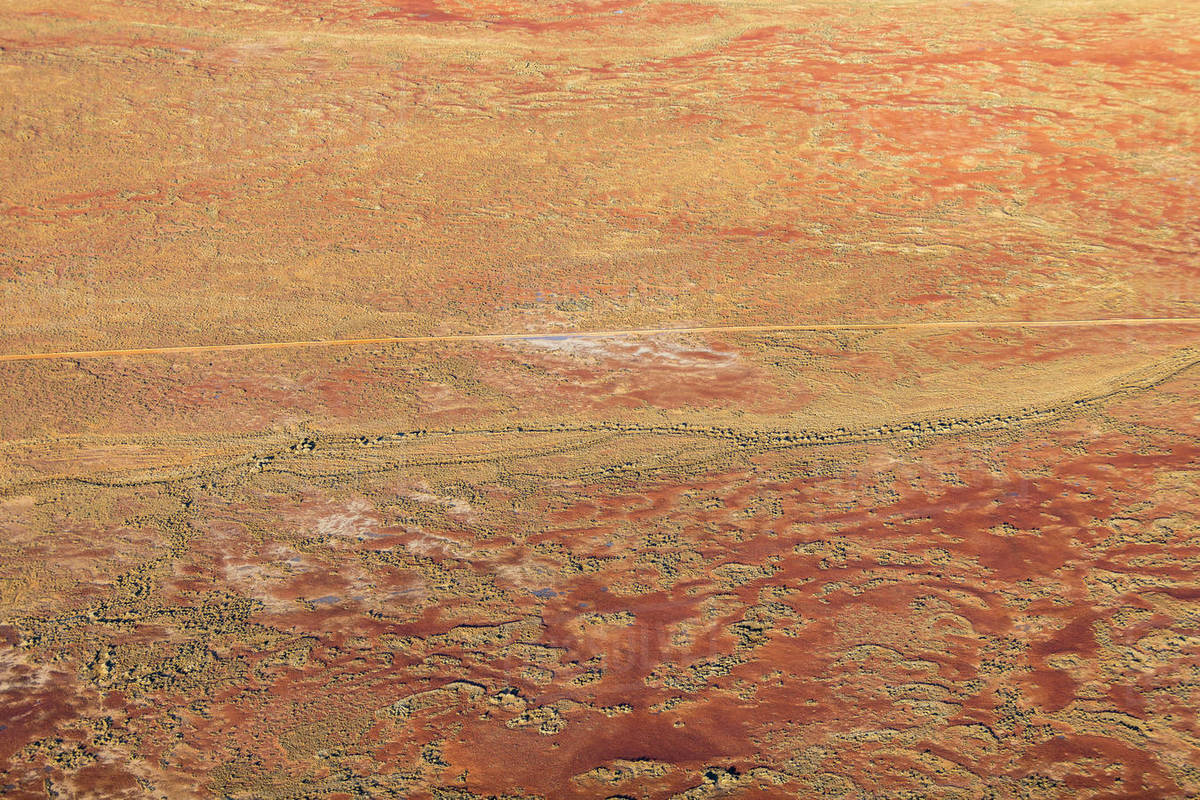 Aerial birds eye view of dry arid landscape from central South ...
