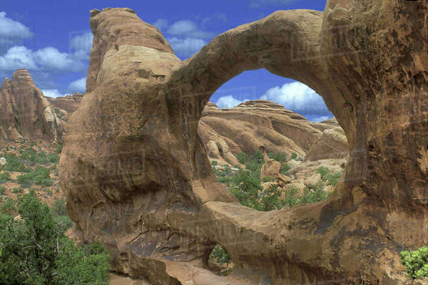 Close-up of a natural arch, Double Arch, Arches National Park, Utah ...