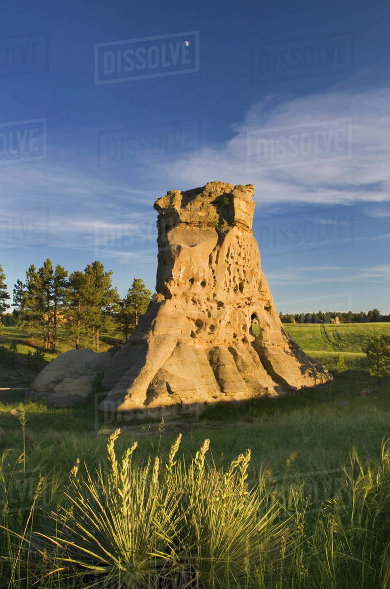 Eroded sandstone rock formations in Medicine Rocks State Park in SE ...