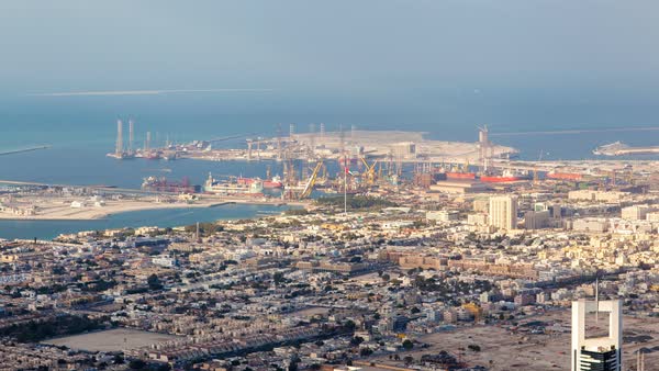 Dubai Dry Docks Shipyard cityscape timelapse - Stock Video Footage ...