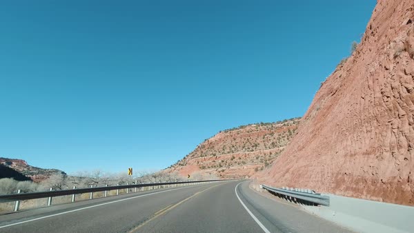 Car Driving on Road along Cliffs in Winter. Arizona, USA. - Stock Video ...