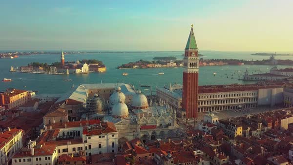 Aerial view of Venice panoramic landmark, aerial view of Piazza San ...