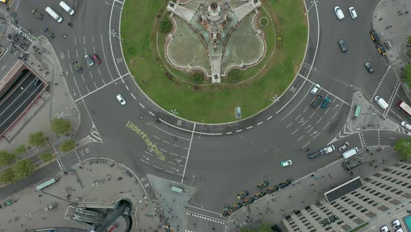 Plaza de Espana in Barcelona, Spain. Roundabout city traffic, top view ...