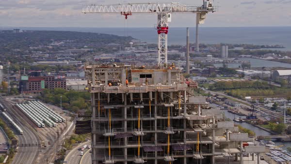 Toronto Ontario Aerial - Panoramic detail of East Bayfront high rise ...