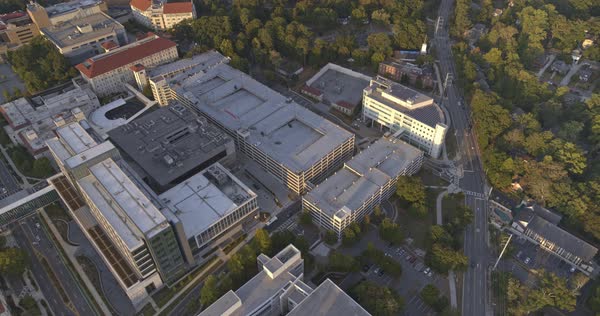 Atlanta Aerial Panning birdseye above Emory University Hospital at ...