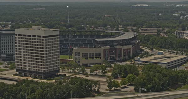 Atlanta Georgia Aerial birdseye shot of empty stadium in Cumberland ...