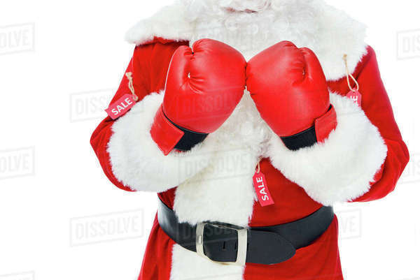 cropped view of santa claus in boxing gloves and red costume with sale ...