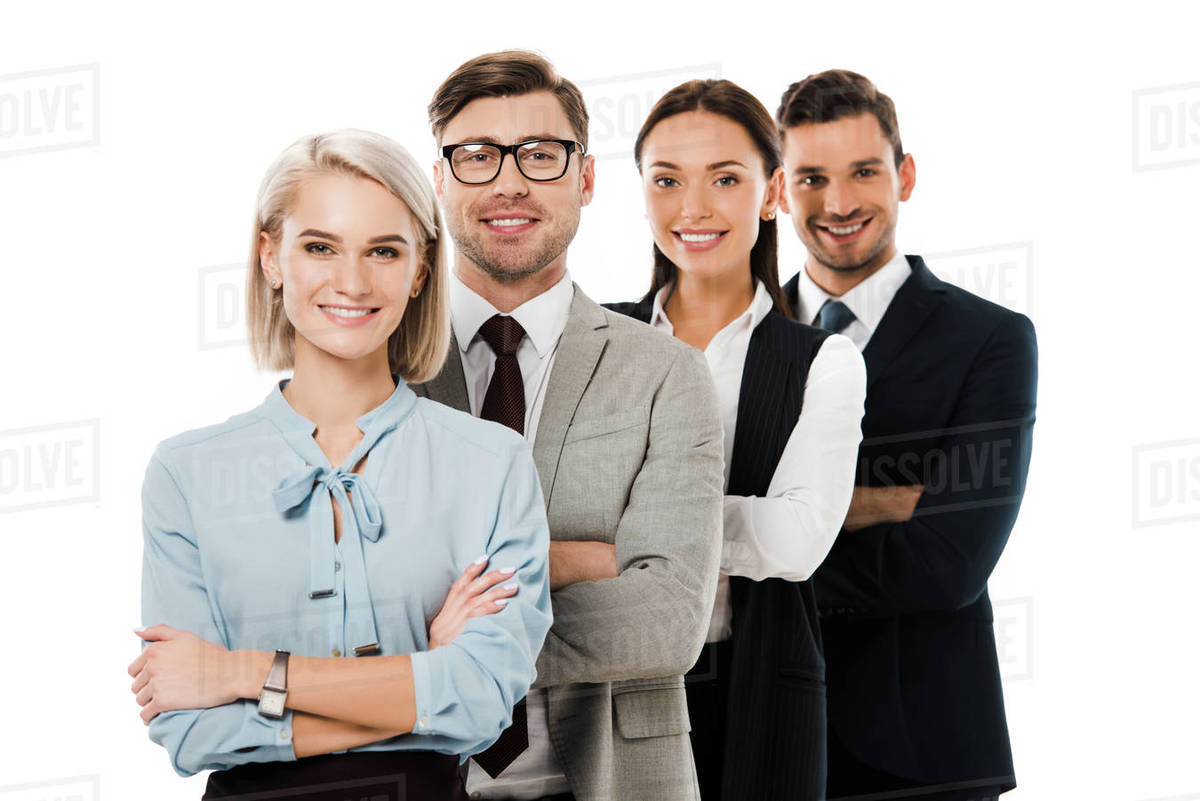 professional business group posing with crossed arms isolated on white ...