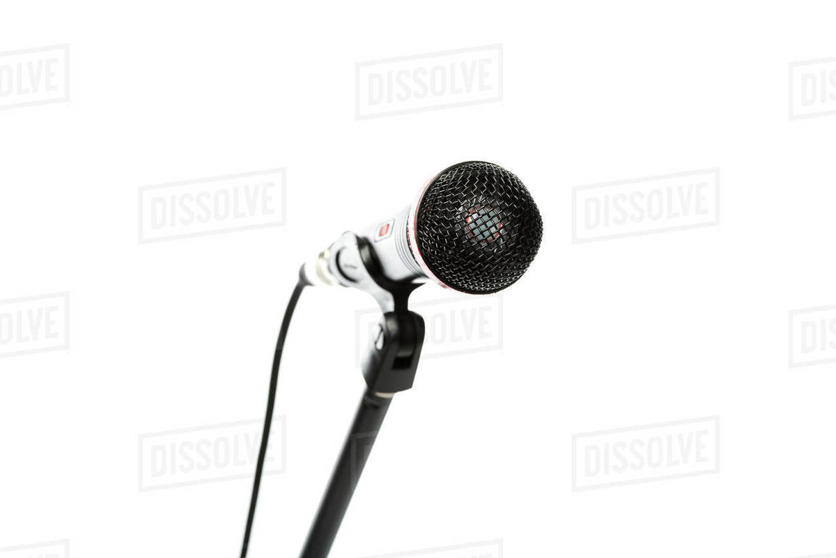 Close up view of electric microphone isolated on white - Royalty-free ...