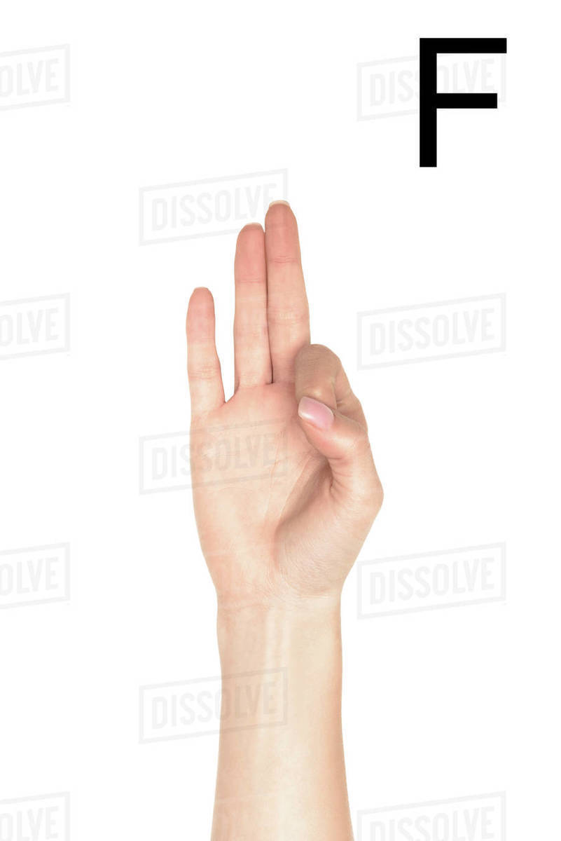 Female hand showing latin letter - F, sign language, isolated on white ...
