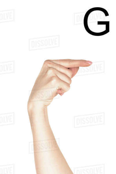 Female hand showing latin letter - G, sign language, isolated on white ...