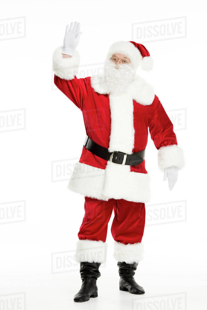 Full length view of Santa Claus posing and gesturing isolated on white ...