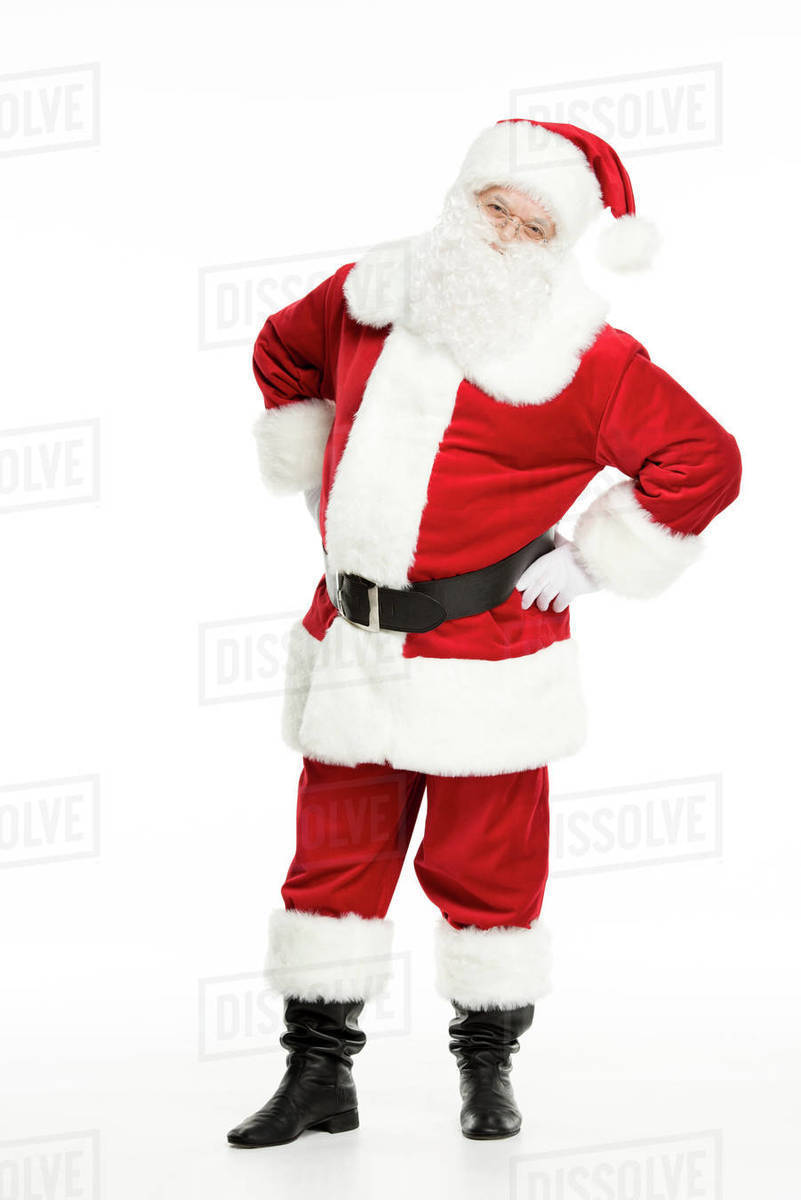 Full length view of Santa Claus posing and gesturing isolated on white ...