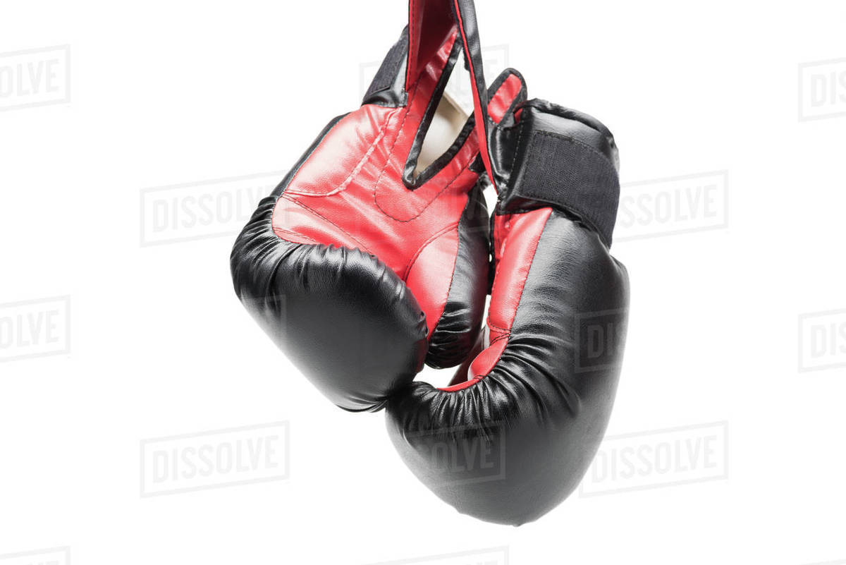 Closeup shot of red and black boxing gloves isolated on white - Royalty ...