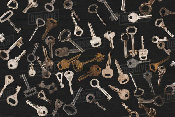 top view of different metal keys isolated on black - Royalty-free Stock ...