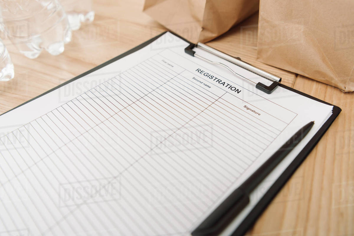 Close-up shot of blank registration form on clipboard - Royalty-free ...