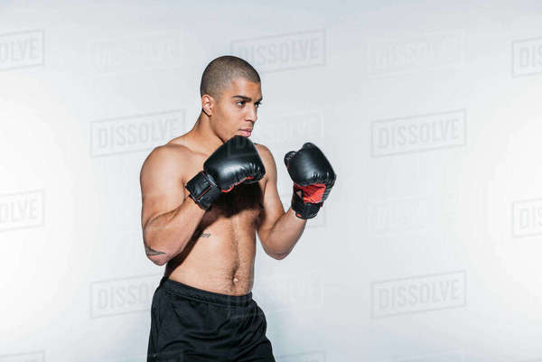 muscular african american boxer training isolated on white - Stock ...