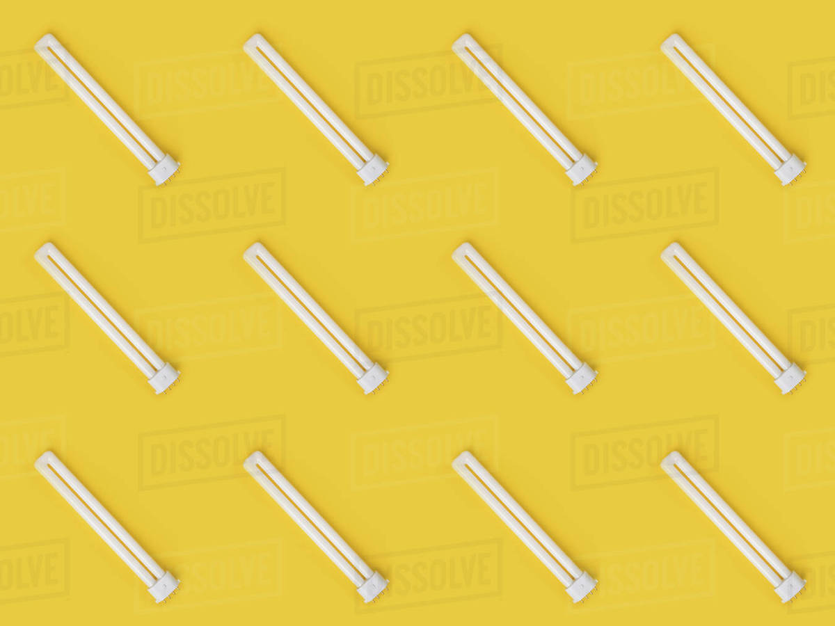 full frame of arrangement of light bulbs isolated on yellow - Stock ...
