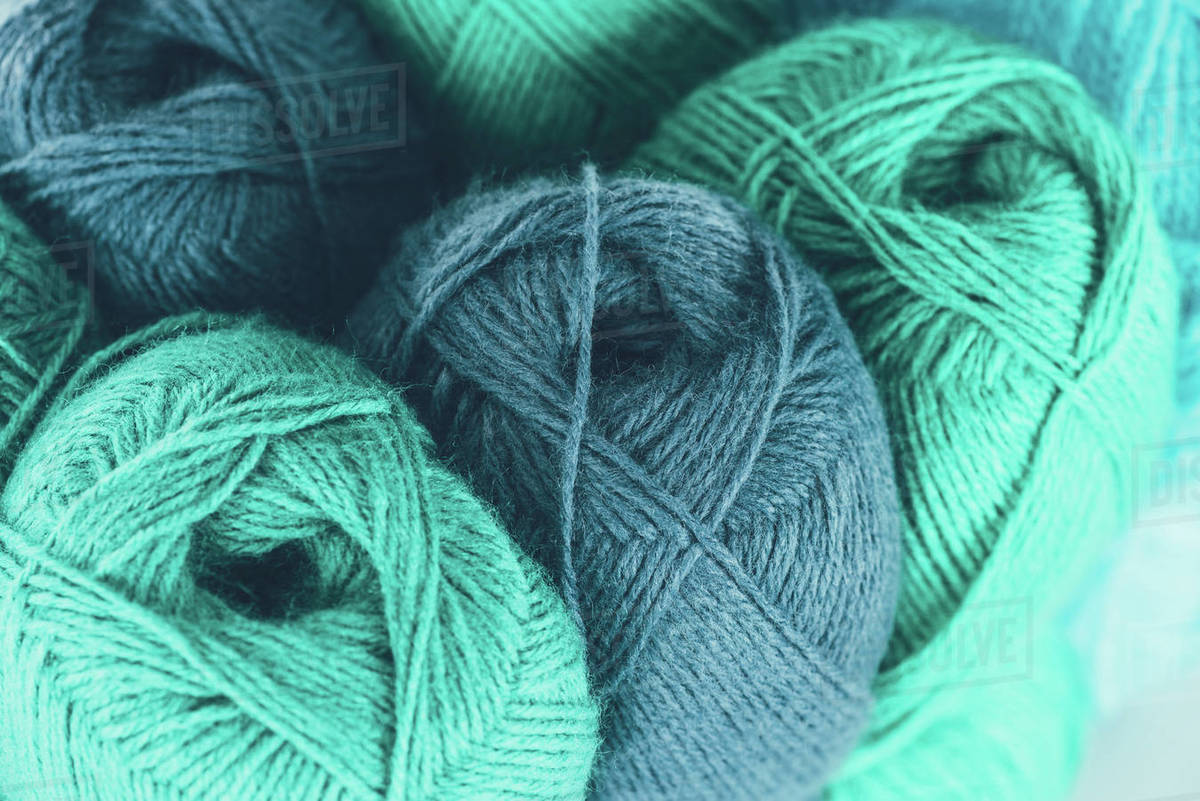 Close up of blue and green knitting yarn balls - Royalty-free Stock ...