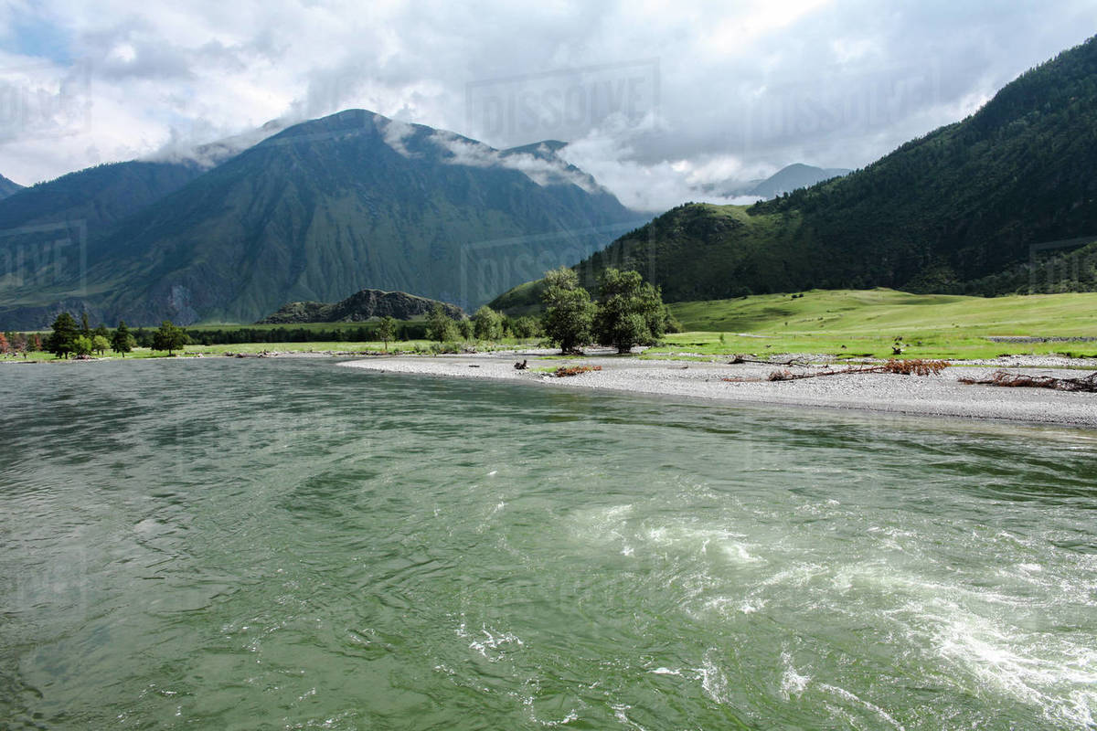 Beautiful landscape view of mountains and lake, Altai, Russia - Royalty ...