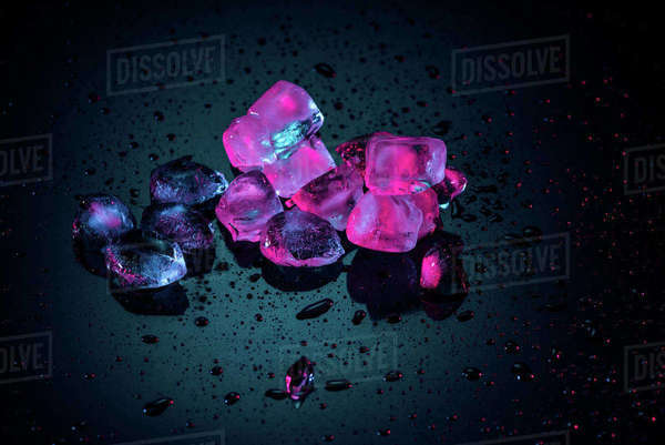 Close up of pink melting ice cubes on black with drops - Royalty-free ...