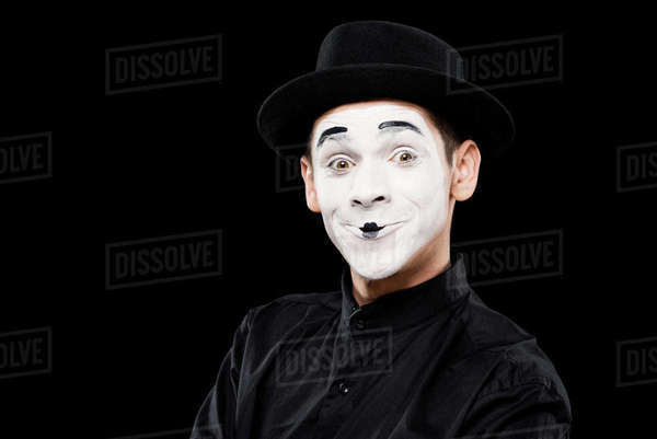 Happy mime looking at camera isolated on black - Royalty-free Stock ...