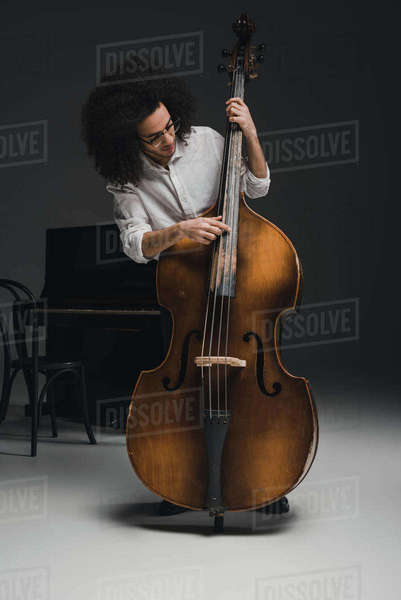 Handsome young musician playing standup bass - Royalty-free Stock Photo ...