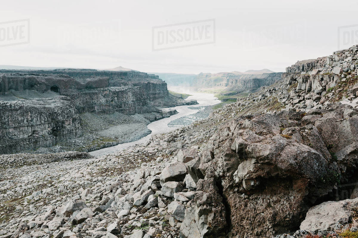 Magnificent Icelandic landscape with rocks, cliffs and river - Stock ...