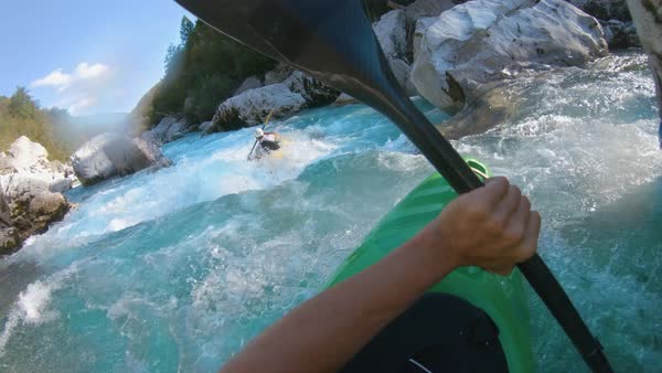 Kayaker's POV of kayaking, in slow motion - Stock Video Footage - Dissolve
