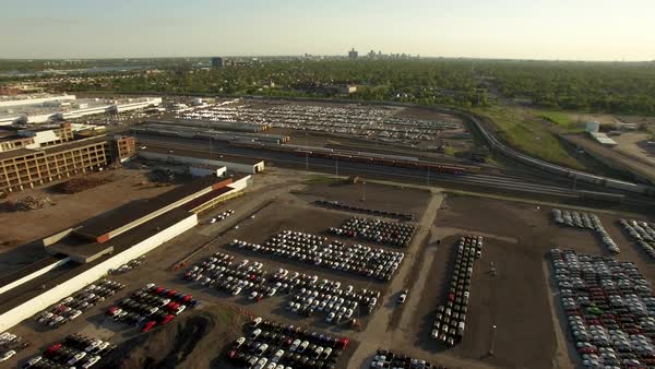 Aerial overview of the Chrysler Jefferson North assembly plant and ...