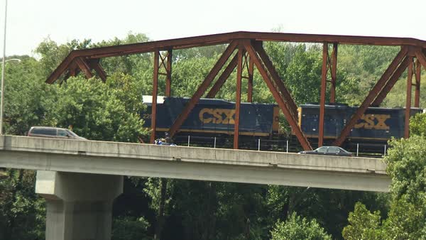 Rail and car traffic on bridge. - HD Rights-managed Stock Video Footage ...