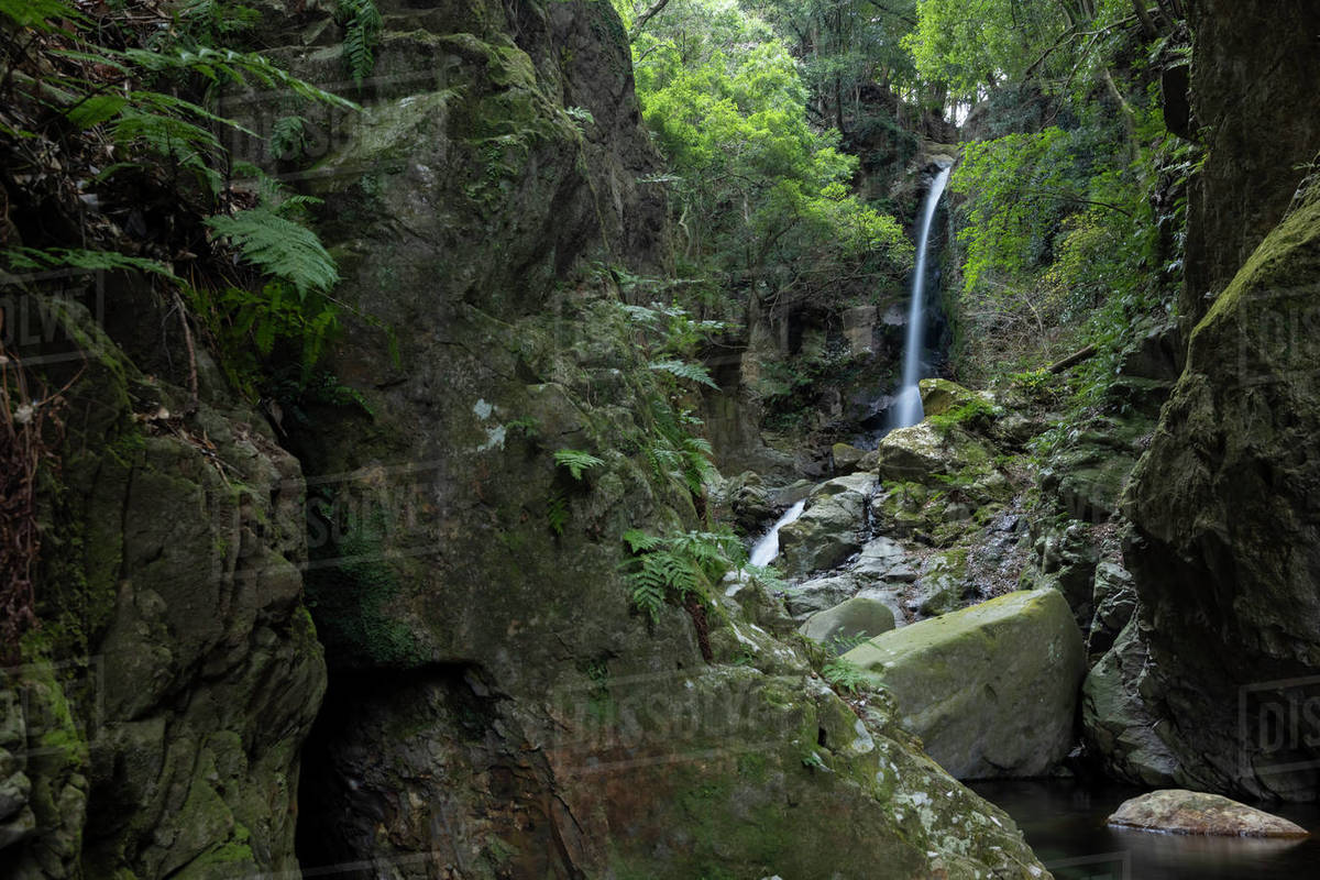Splashing waterfall in winter in Numazu Shizuoka wide shot - Royalty ...