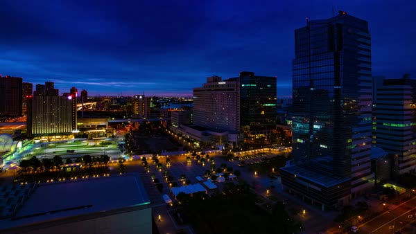 A dawn timelapse at the urban city street in Ariake Tokyo high angle ...