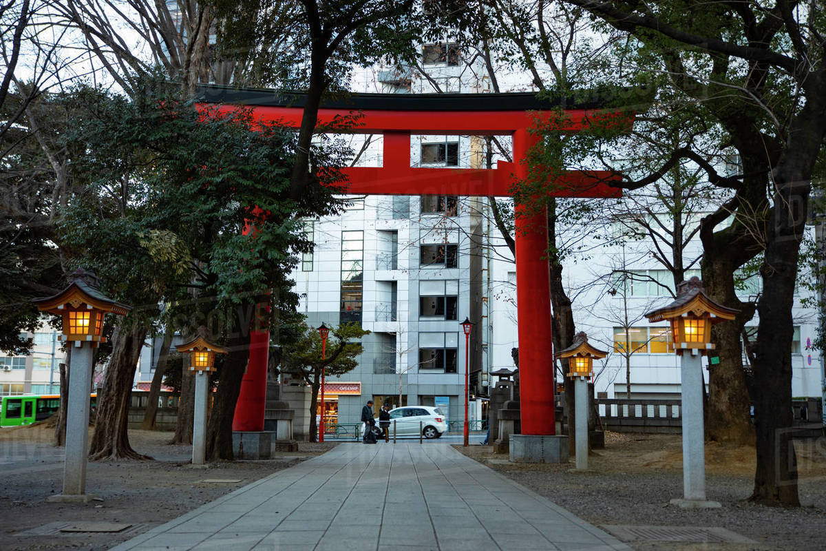 Big gate at Japanese traditional shrine. Shinjuku district Tokyo Japan ...