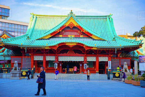 Main temple at Japanese traditional shrine. Chiyoda district Tokyo ...